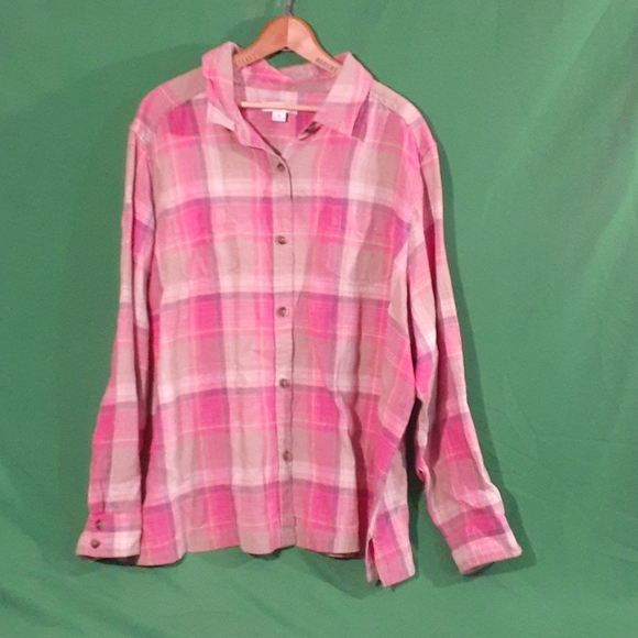 Pendleton | Tops | Pendleton 3x Pink Plaid Linen Button Down Blouse ...